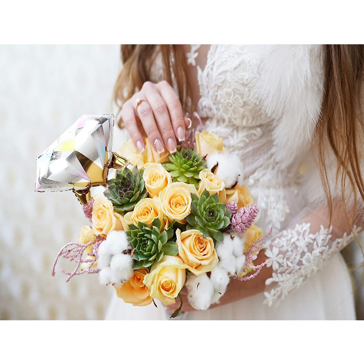 4pcs Diamond Engagement Ring Mylar Balloons, Marriage Engagement and Wedding Bridal Shower Party Supplies.