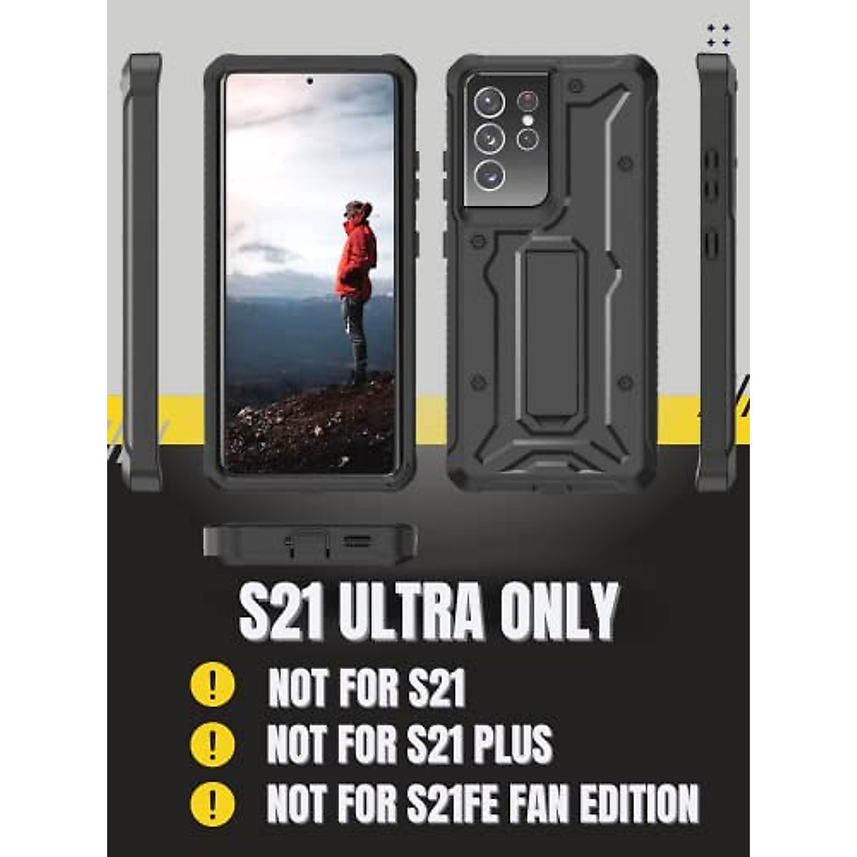 ArmadilloTek Vanguard Compatible with Samsung Galaxy S21 Ultra Case, Military Grade Full-Body Rugged with Built-in Kickstand [Screenless Version] - Black