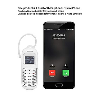 ASHATA Mini Small Mobile Cell Phone, Mini Mobile Cell Phone Mini Mobile Phone Bluetooth Dialer with Headset Cellphone Earphone Ear Hook Support SIM, Mp3, Long Standby Time(White)