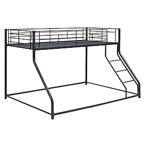 WADRI Metal Floor Bunk Bed with Ladder, Twin XL Over Queen Bunk Bed with Safety Guard Rails, Heavy Duty Metal Bed Frame for Kids Teens Adults Bedroom, Easy Assembly