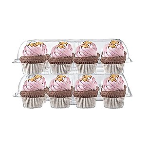 5 Cupcake Containers Plastic Disposable | High Dome Cupcake Boxes 12 Compartment Cupcake Holders Disposable Cupcake Carrier | Dozen Cupcake Trays | Durable Cup Cake Muffin Packaging Transporter