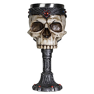 SUMMIT COLLECTION Crowned Gothic Ossuary Skull Wine Goblet Removable Stainless Steel Insert Stemware Sacrificial Ceremonial Skull Wine Chalice Goblet 7 Fl Oz Drinkware Halloween Decor