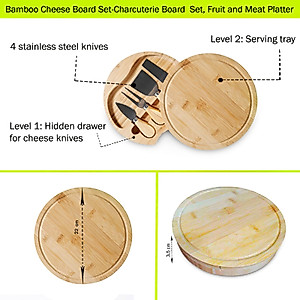 Charcuterie Board Set, Small Cheese Boards, Bamboo Cheese Board and Bamboo Serving Tray Including 4 Stainless Steel Knife, Perfect Choice for Breakfast, Dinners and Special Celebrations by ANAXOR
