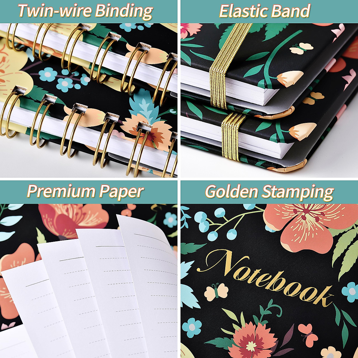 Shoparr Spiral Notebook – Spiral Journal for Women with Premium Thick Paper, 6" x 8.3", Hardcover Ruled Journal/Notebook with Back Pocket + Banded - Floral