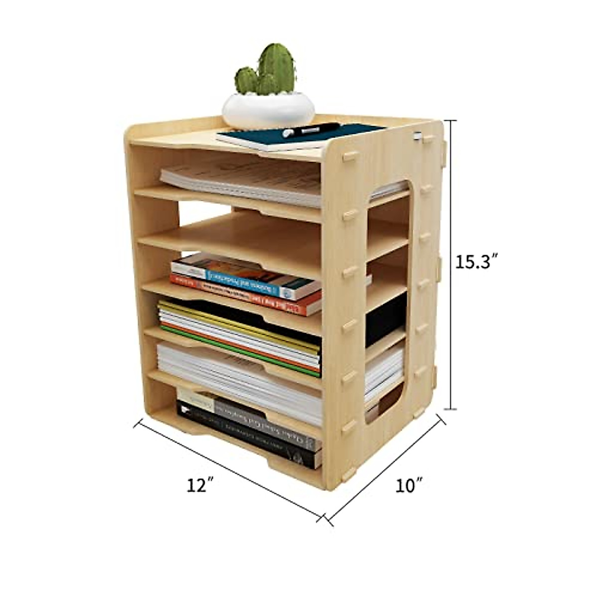 PUNCIA 7Tier Widthways Wood Office Paper Organizer for Desk Desktop File Holder Desk Letter Tray &A4 Paper Sorter Document Book Magazine Storage Shelf Rack Desk Organizer for Classroom Home Office