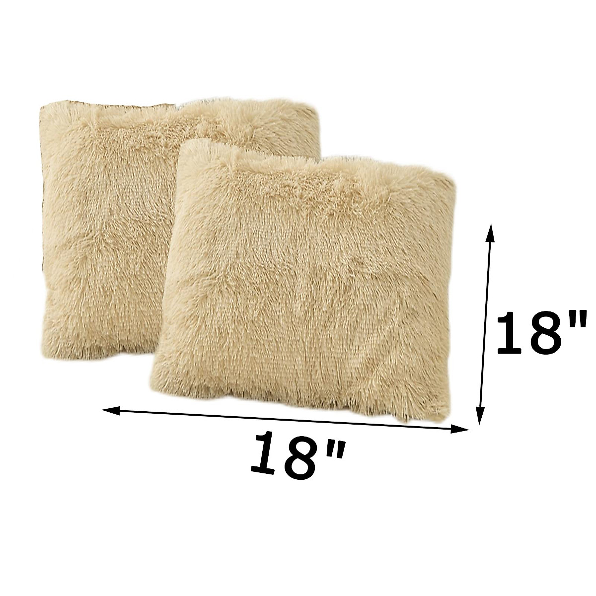 MorroMorn Shaggy Throw Pillow Covers, Luxury Long Faux Fur Decorative Pillows Shams, Square Pillow Cases Set, Pack of 2 Cushion Cover for Bed Couch Soft Fluffy Shaggy Room Decor (Khaki)