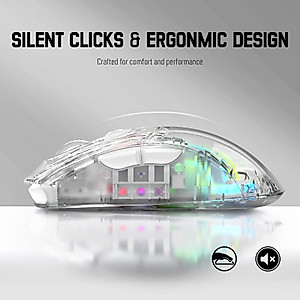Wireless Gaming Mouse PC Transparent Shell Computer Mice with Dual mode BT5.0/2.4G,PixArt Chip 3D RGB Lighting,Ergonomic 7 Buttons,Rechargeable Mute Mouse for PC Laptop Tablet PS4 PS5 Xbox one
