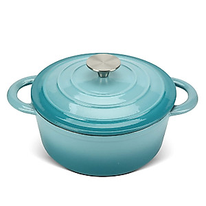 Cast Iron Dutch Oven 4.5 Quart Enameled Cast Iron Dutch Oven Pot with lid Heavy Duty Dutch Oven Dual Handles Porcelain Enameled Cast Iron Pot for Baking Braiser Cooking Family or Friends Gifts,Aqua