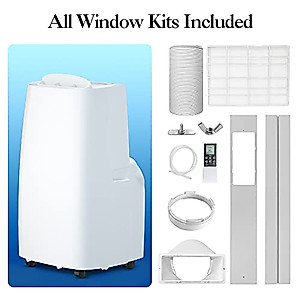 14000 BTU Portable Air Conditioners, Portable AC Unit with 90° Adjust Angle Powerful Cooling for Room Up to 500 Sq. Ft, 3 in 1 Air Conditioner, Dehumidifier & Fan Modes, with Remote, 24Hrs Timer, White