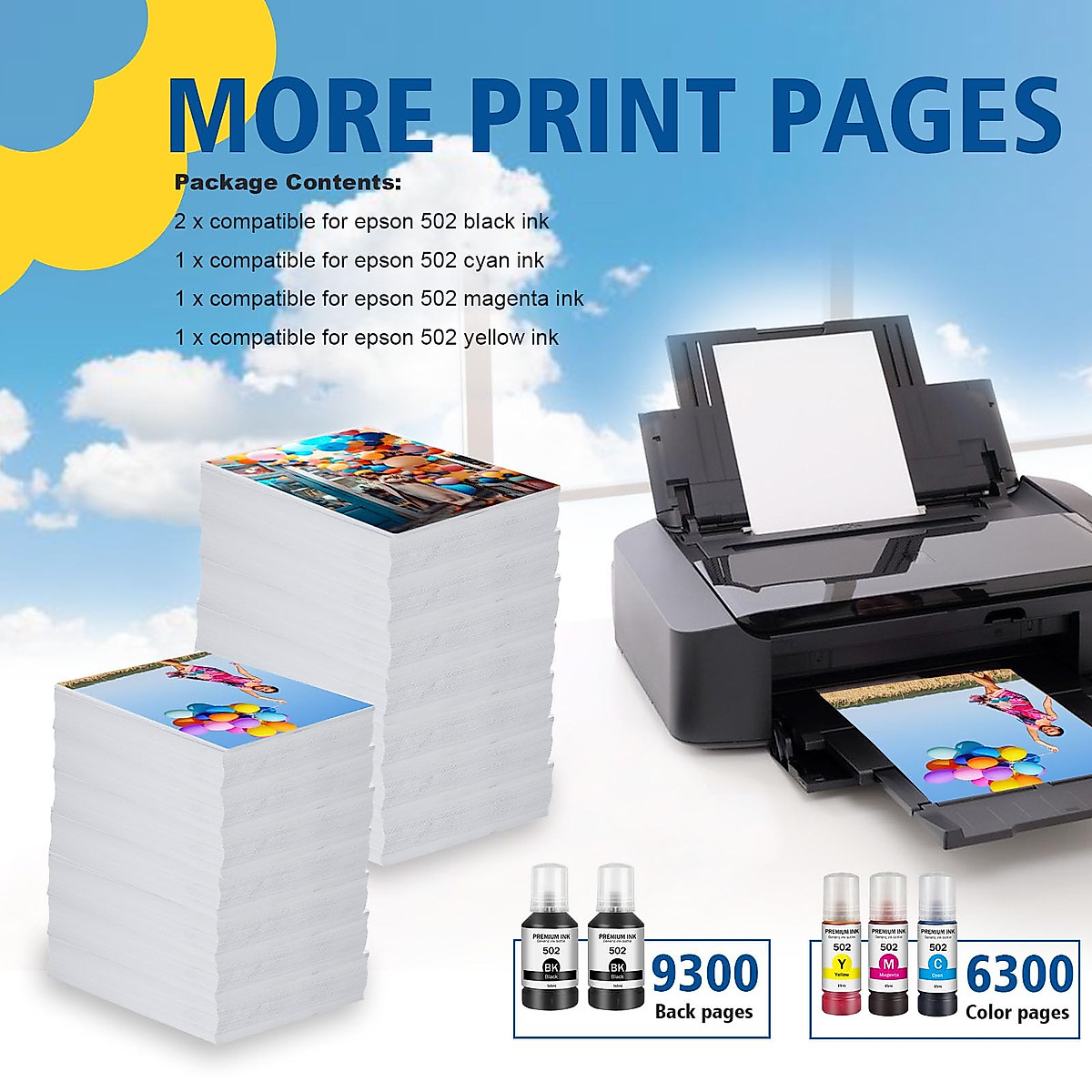 NMCHXBM Compatible Ink Cartridge Bottle (Non-Sublimation) Replacement for Epson 502 (Photo Black, Black, Magenta, Yellow and Cyan, 5-Pack)