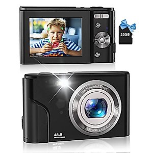 Kids Camera, Zostuic 48MP Digital Camera Autofocus with 32 GB Card FHD 1080P Vlogging Camera 16X Zoom, Compact Portable Mini Toys Cameras Gift for 4-15 Year Old Kids Children Teen Student Girls Boys