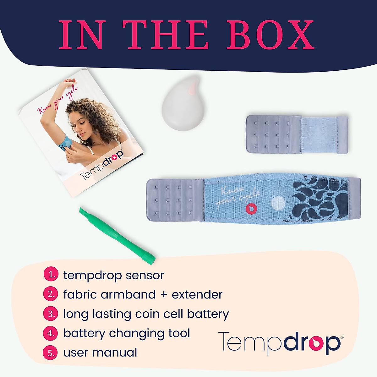 Tempdrop Fertility and Ovulation Digital Thermometer Tracker – Wearable Basal Body Temperature (BBT) Monitoring Sensor and Fertility Charting App Includes Comfortable Armband (S/M – 8.5-15.5 inch)