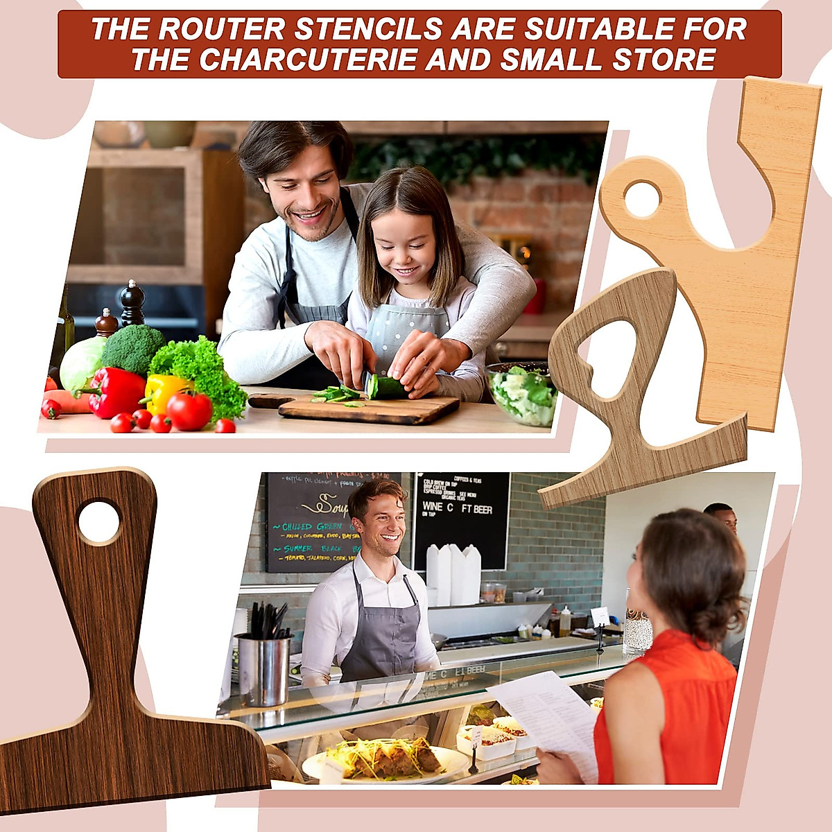 5 Pcs Acrylic Charcuterie Board Handle Template Clear Cutting Board Router Template Angled Curvy Triangle Woodworking Tracing Stencils Laser Cut Guide Tools (Lively Style)