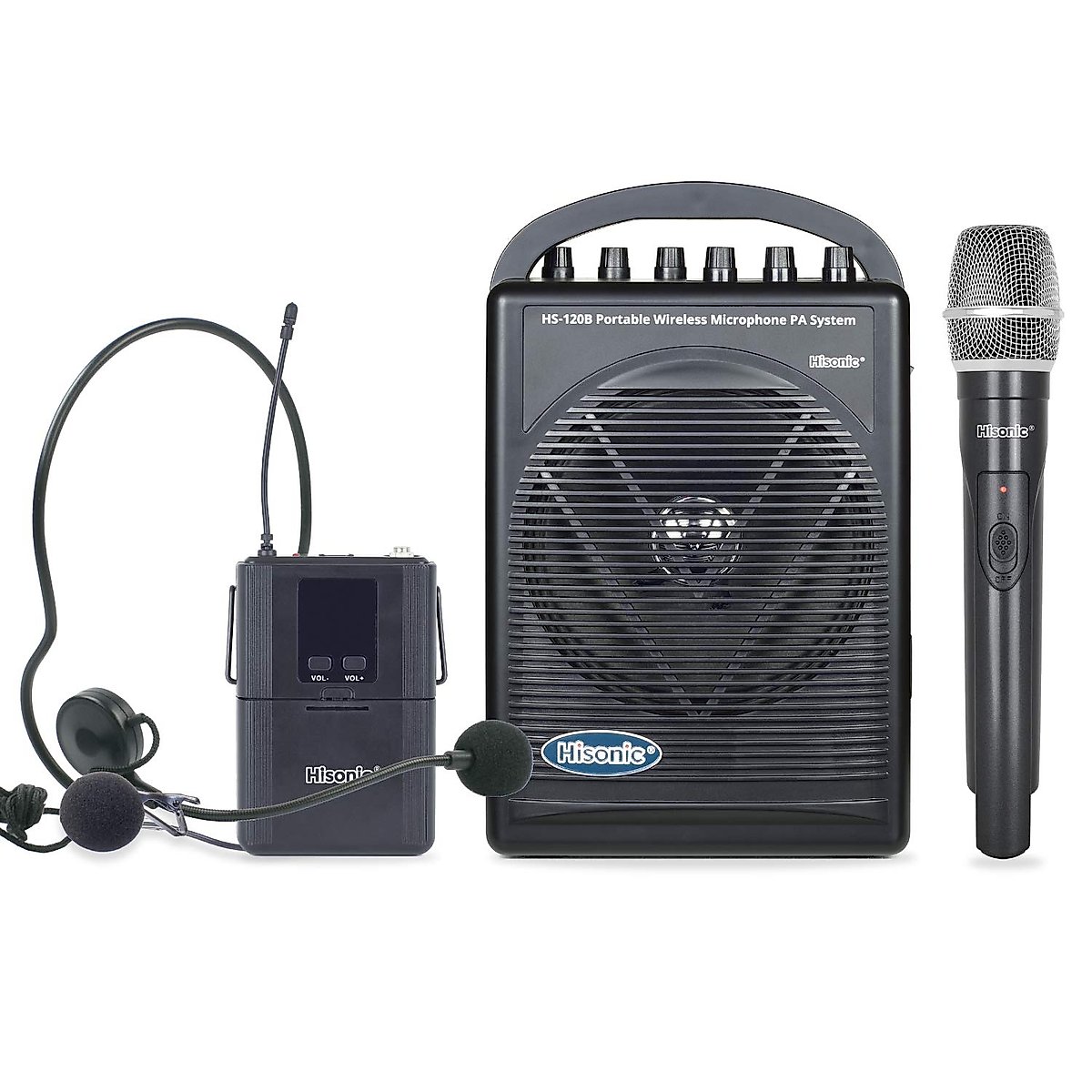 Hisonic HS120B Rechargeable & Portable PA (Public Address) System with Built-in UHF Wireless Microphone (1 Handheld +1 Belt-pack)