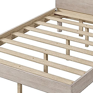 Harper & Bright Designs Full Bed Frame with Headboard, Solid Wood Platform Bed Full with Wooden Slats Support, Easy Assembly, Noise-Free, No Box Spring Needed, Stone Gray