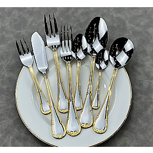 Luxury Silverware Set for 6, Retro Royal Palace Style Stainless Steel Flatware Cutlery with Gold-Plated Trim, 24-piece Eating Tableware for Wedding Home Kitchen Hotel Restaurant