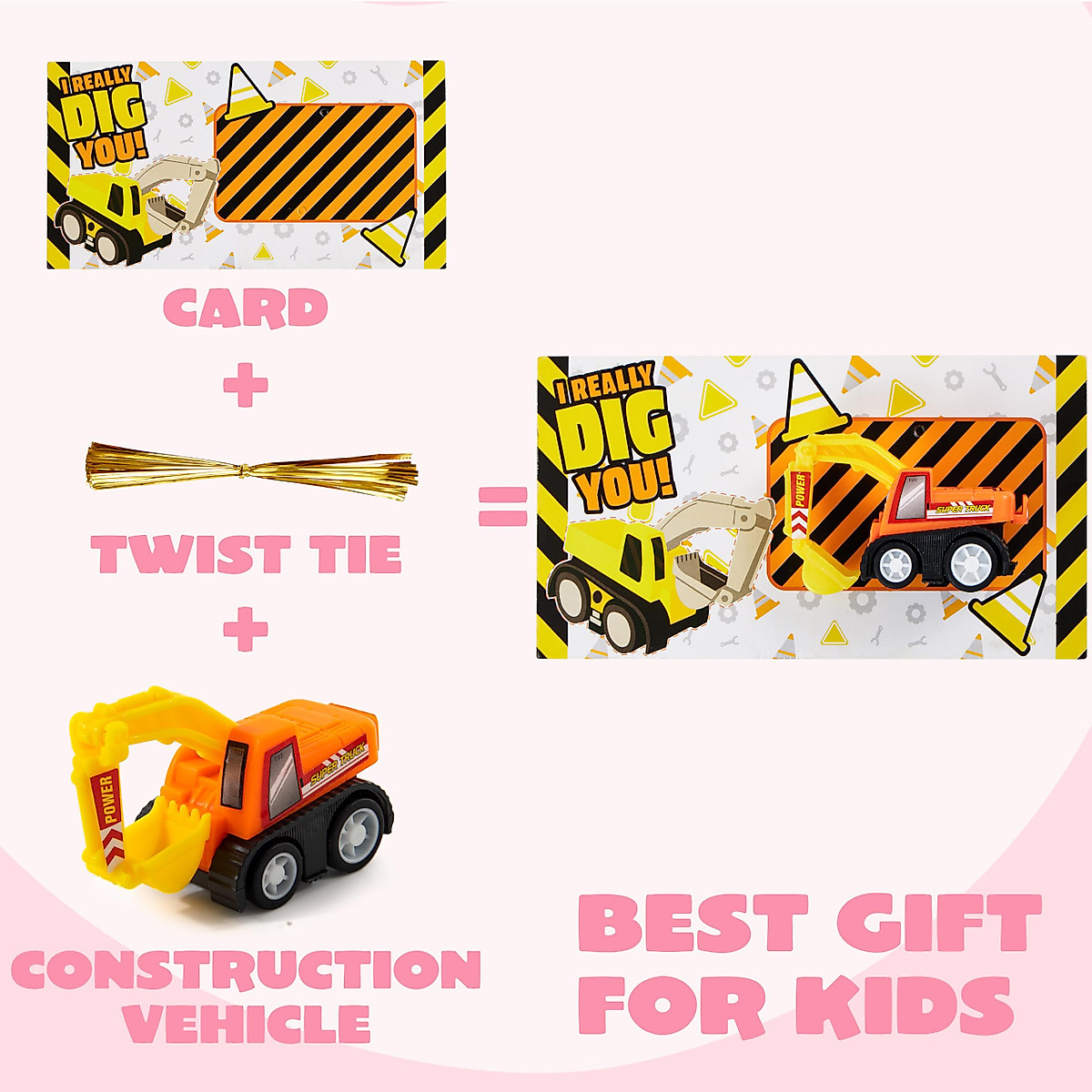 JOYIN 28 Valentines Day Construction Vehicle Greeting Cards for Kids Valentine's Day Classroom Exchange Prizes, Construction Truck Party Favor Gifts
