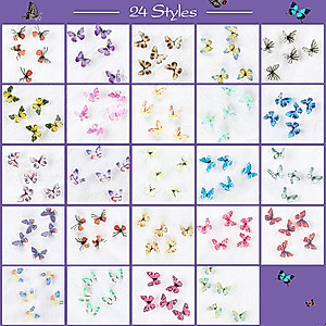 JANYUN 3D Acrylic Butterfly Nail Charms, 120 Pcs Summer Butterfly Nail Glitter Sets Spring Butterflies Nail Charms for Nail Art Decoration DIY Resin Manicure Crafts Design