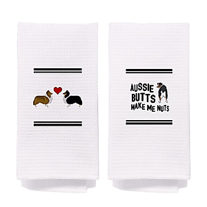 NEGIGA Funny Aussie Dogs Heart Love Bath Towels and Dishcloths Sets 24x16 Inch Set of 2,Funny Aussie Butt Decor Decorative Dish Hand Tea Bath Towels for Kitchen Bathroom,Dog Lovers Girls Gifts