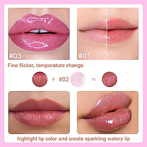 BINGBRUSH 3 Pcs Color Changing Lip Gloss Tinted, Pink Plumping Magic Mood Lipstick Lip Glaze, High-Shine Clear Lip Stain Lip Balm Lip Care, Longlasting Moisturizing Lip Glow Oil