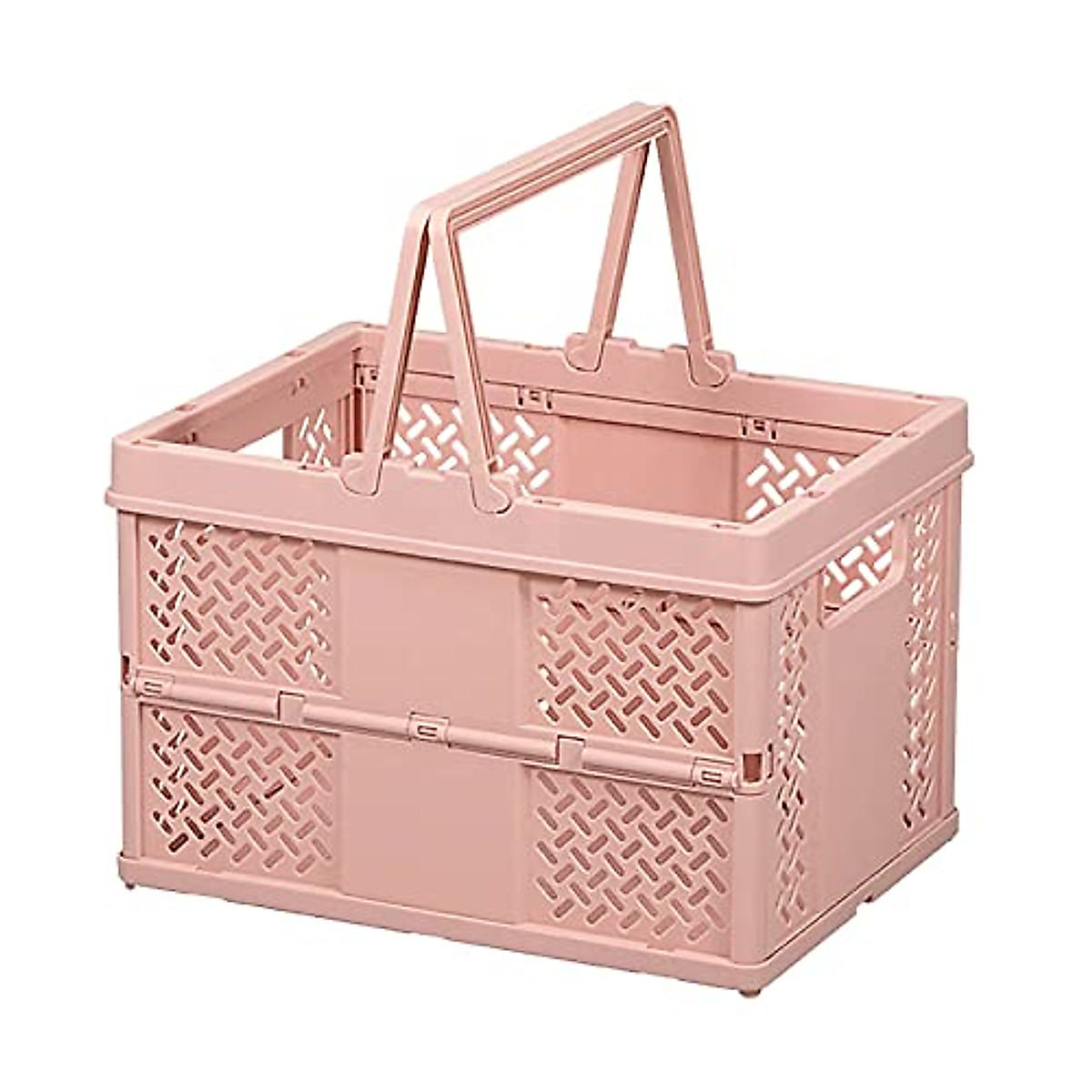 moolBeko Foldable Plastic Storage Basket, Outdoor Picnic Basket Portable Carry Basket Vegetable Fruit Basket Folding with Handles (Pink, One Size)
