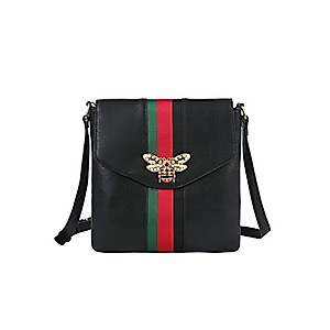 Handbag Republic Fashion Bee Crossbody Multi Color Stripe Messenger Vegan Leather Purse for Women (Black)