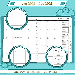 2023 Monthly Planner/Calendar - Monthly Planner from January 2023 - December 2023, Leather Calendar Planners with Tabs, Twin-Wire Binding and Double Side Clear Inner Pocket, 9" x 11", Plain/Blank Writing Blocks