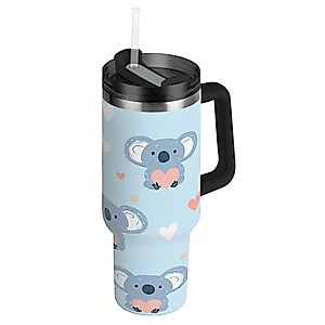 Flradish 40oz Tumbler with Handle, Cute Koala Stainless Steel Tumbler with Lid and Straws Double Wall Vacuum Insulated Leakproof Coffee Travel Mug