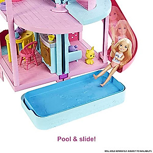 Barbie Dollhouse, Chelsea Playhouse with Transforming Areas & 20+ Pieces, Includes 2 Pets, Pool, Furniture & Accessories