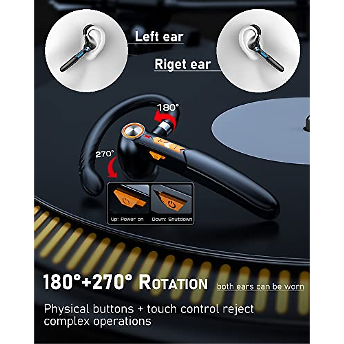 Headphones wireless bluetooth headset noise canceling headphones bluetooth earpiece handfree bluetooth headset for cell phones with physical switches & touch multifunction botten 10-Hours usage