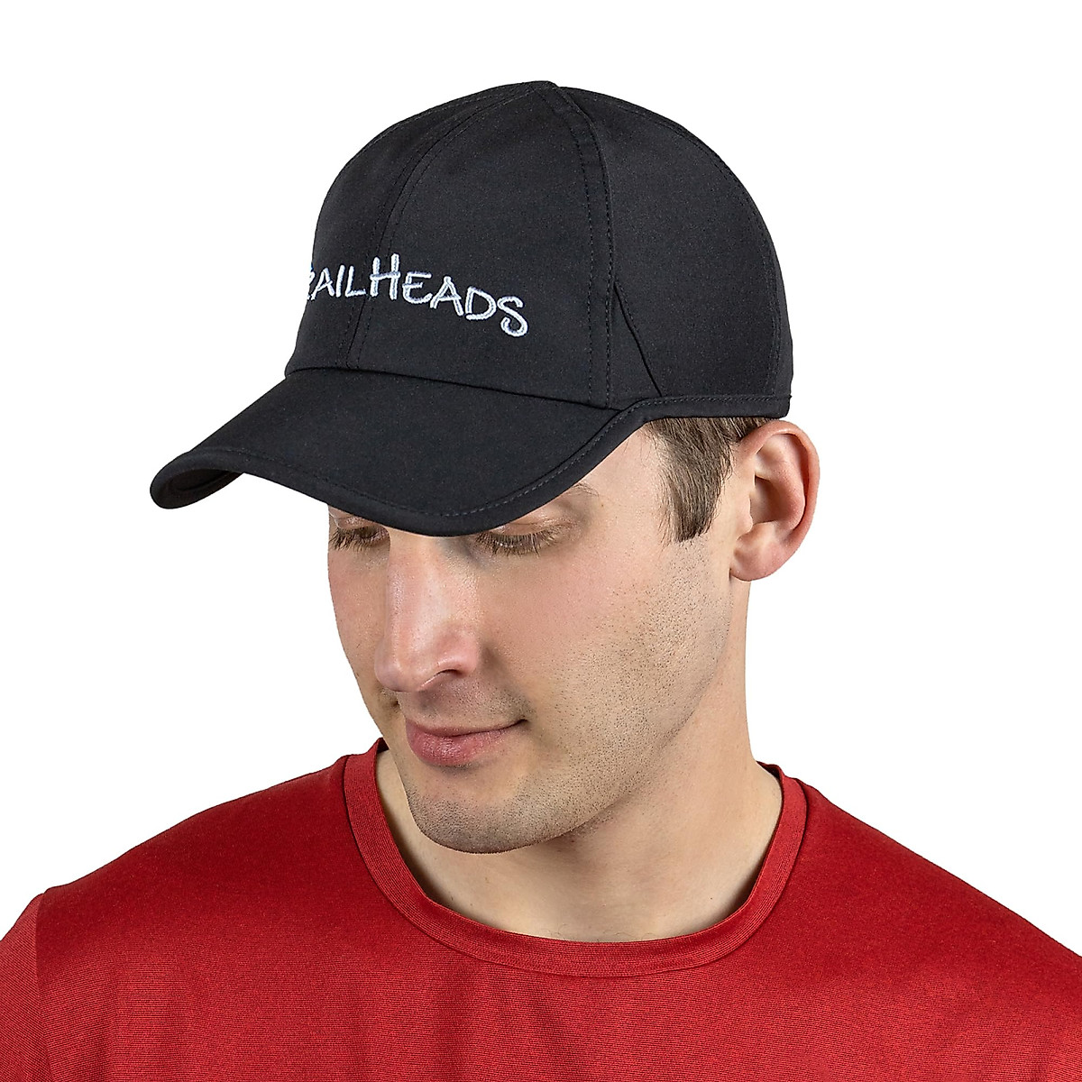 TrailHeads Men's Running Cap with UV Protection, Lightweight & Quick Drying Performance Sports Hat, UPF 50, Adjustable Fit - Black w/Logo