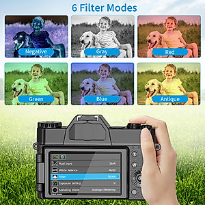4K Vlogging Camera for YouTube 48MP Digital Camera for Photography 16X Digital Zoom Compact Camera with WiFi Wireless Microphone, Wide-Angle & Macro Lens 32GB TF Card and 2 Batteries (Black)