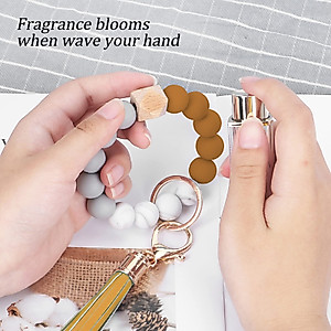 Weixiltc Bracelet Keychain Wristlet, Silicone Bead Key Ring Bracelet for Women (Brown)