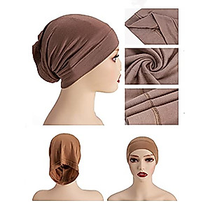 Cntqiang 6 Pieces Soft Modal Muslim Inner Cap for Women Stretch Under Scarf Hat Turban Cap Bonnet Hijab Islamic Neck Cover (Black)