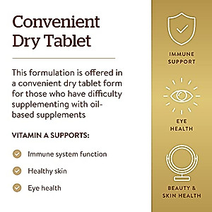 Solgar Dry Vitamin A 1500 mcg (5000 IU), 100 Tablets - Supports Healthy Eyes, Skin & Immune System - Non-GMO, Vegan, Gluten Free, Dairy Free, Kosher - 100 Servings
