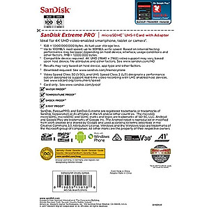 SanDisk Extreme PRO microSDHC Memory Card Plus SD Adapter up to 100 MB/s, Class 10, U3, V30, A1 - 32GB SDSQXCG-032G