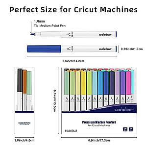welebar 1.0 Tip Pen Set for Cricut Maker 3/Maker/Explore 3/Air 2/Air, Premium Marker Pen Set of 36 Pack Medium Point Pens for Drawing, Writing, Accessories for Cricut Machines