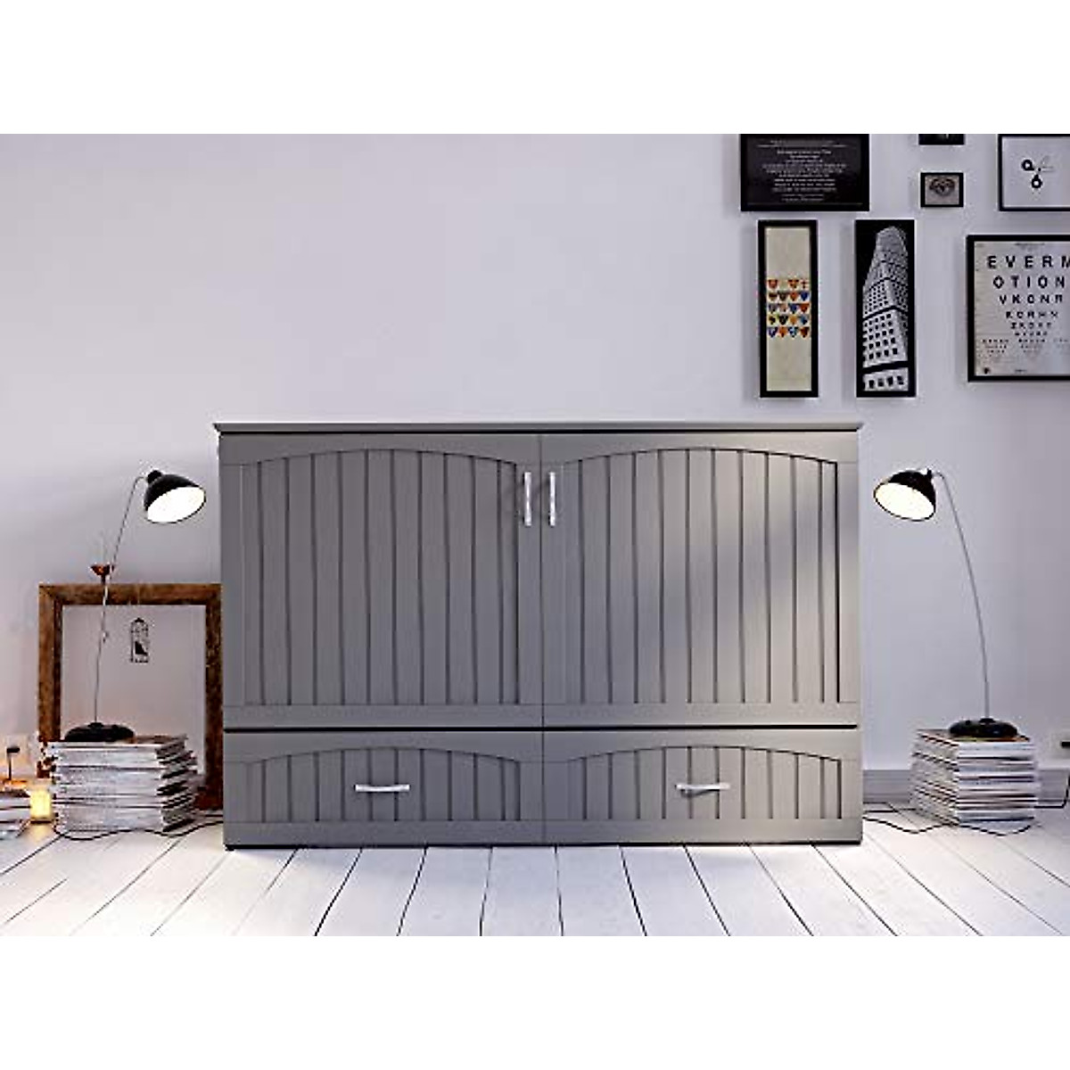 AFI Southampton Murphy Bed Chest with Charging Station, Queen, Grey