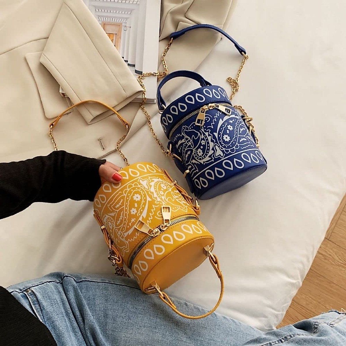 BVWEY Ethnic Style Bucket Bags Women's Crossbody Shoulder Bags Summer Beach Handbag