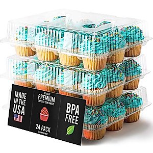 Royalux Cupcake Containers Plastic Disposable [12 Cavity x 24 Pack] - BPA Free Cupcake Boxes 12 - USA Made Cupcake Holder - High Dome Cupcake Container - Cupcake Holders Disposable Cupcake Carrier