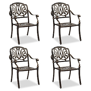 VINGLI Outdoor Dining Chairs Set of 4 Aluminum Patio Chairs, Cast Aluminum Patio Furniture Metal Outdoor Chairs for Backyard, Poolside, Balcony Bronze