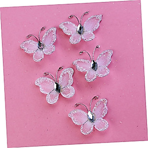 Veemoon 50pcs Butterfly Craft Gem Stickers Butterflies on Wire Gem Decorative Cake Decorations Cake Toppers Mesh Butterfly Nativity Ornament Decorative Butterfly Metal 3D Accessories White