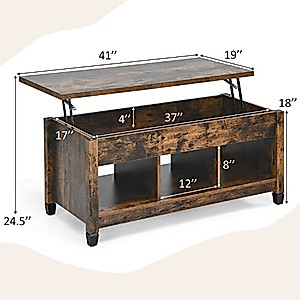 Tangkula Wood Lift Top Modern Coffee Table w/Hidden Compartment and Open Storage Shelf for Living Room Office Reception Room(Rustic Brown)