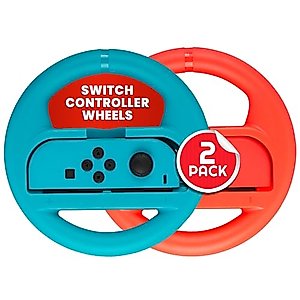 EVORETRO Racing wheel controller grip compatible for Nintendo Switch steering wheels, Nintendo switch controller grip, Mario Kart 8 and Racing games (Comes in Red Blue)