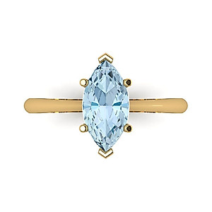 Clara Pucci 1.50 ct Marquise Cut Solitaire Aquamarine Blue Simulated Diamond Bridal Designer Anniversary Engagement Ring 14k Yellow Gold