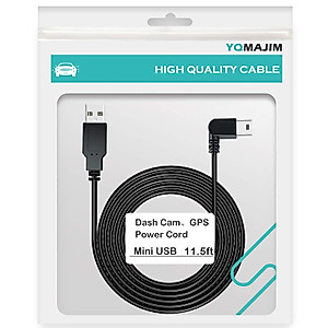 YQMAJIM Charging Power Cable for Dash Cam, (11.5 Ft) USB 2.0 to Mini USB Car Vehicle Power Charger Adapter Cord Compatible with Garmin Nuvi GPS、Rearview Mirror Cam、Backup Camera