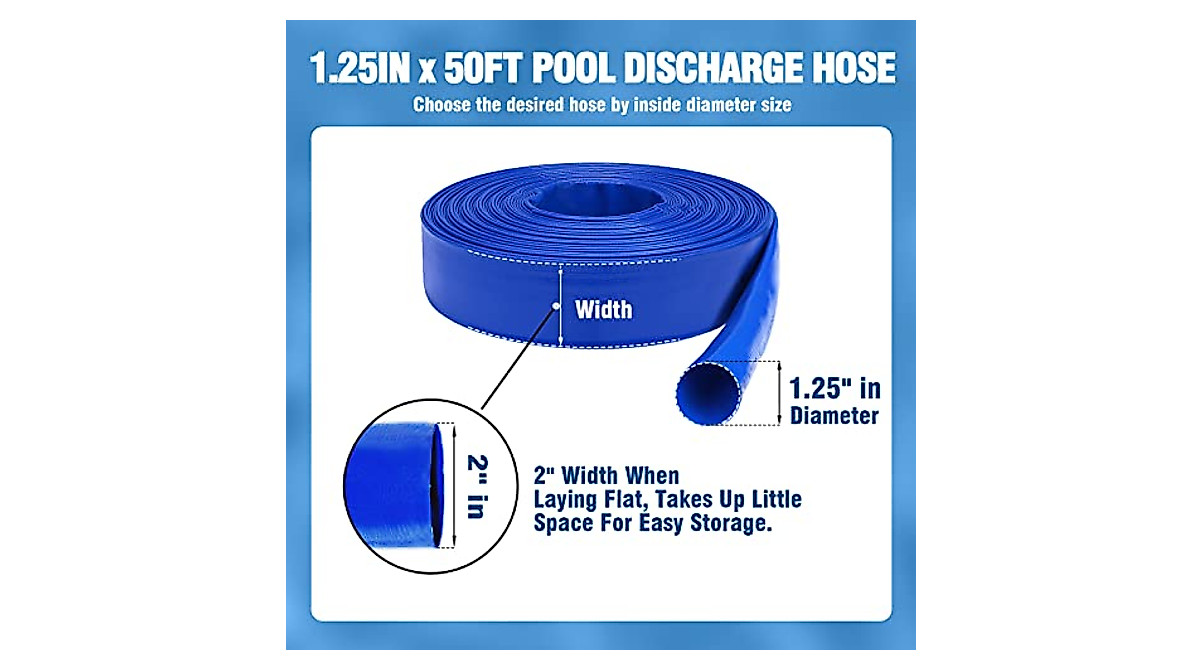 1.25" Dia x 50 ft Discharge and Backwash Hose for Swimming Pools, Heavy ...