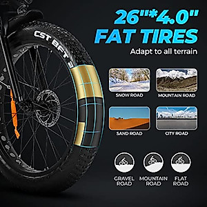 SAMEBIKE 750W Fat Tire Electric Bikes for Adults 26'' Electric Mountain Bike 48V 15AH Battery with 3A Fast Charger, 28MPH Ebikes Suspension Fork, Shimano 7 Speed Shifting for Trail Riding