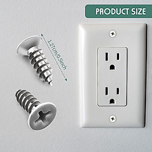 100 Pieces #8 White Screws Wall Plate Screws Painted Antique White Coated Stainless Flat Head Self-Tapping Screw for Wall Plates Switch Covers Replacement Outlet Light Switch Plate (32 x 0.5 Inch)