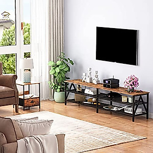 Furologee TV Stand with 3-Tier Open Storage Shelves and 6-Tier Bookshelf, Tall Rustic Bookcase with 2 Drawers Storage Organizer,